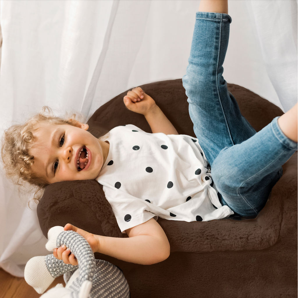 Pufee Super-Soft Chocolate Toddler Armchair – Faux Fur | Mokee