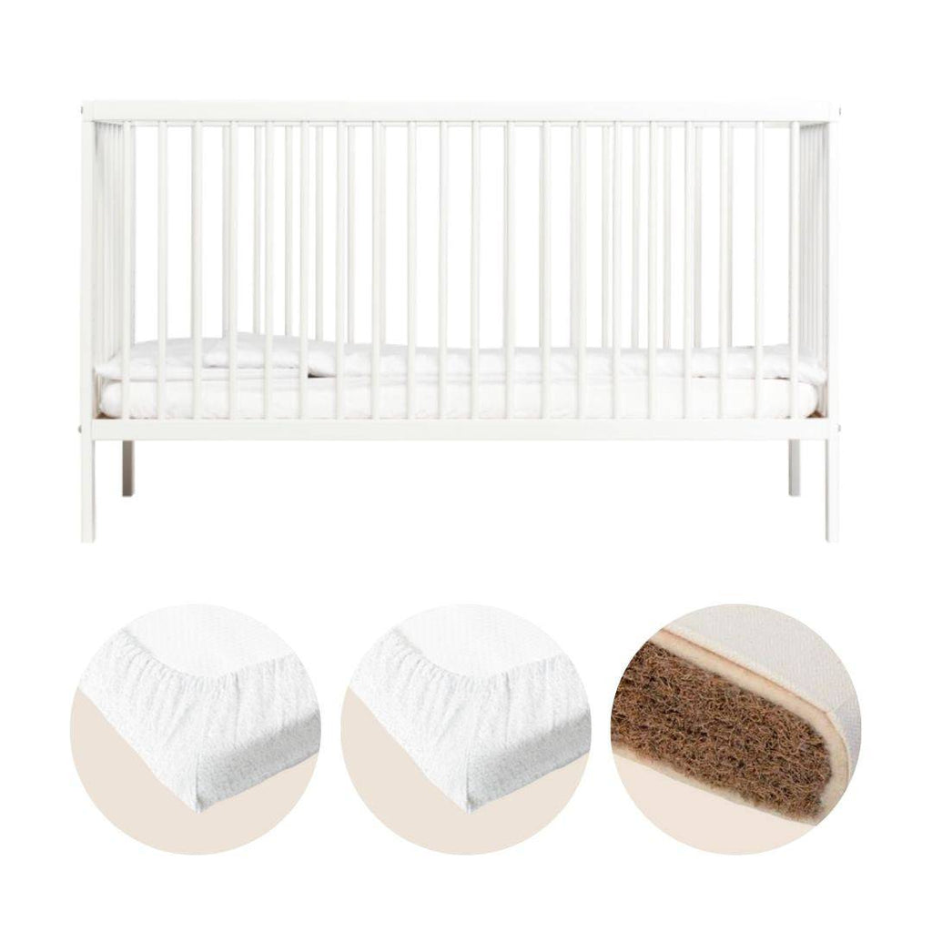 Midi Cot Bed Premium Natural Bundle 4 in 1 - White (140x70) – Mokee